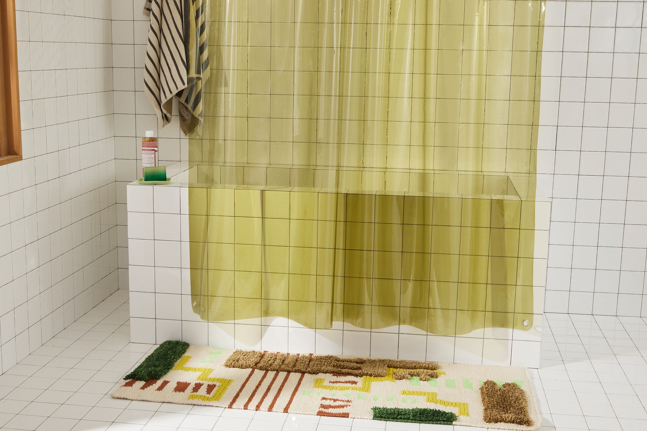 Sun Shower Olive | Green Clear Shower Curtain | Quiet Town
