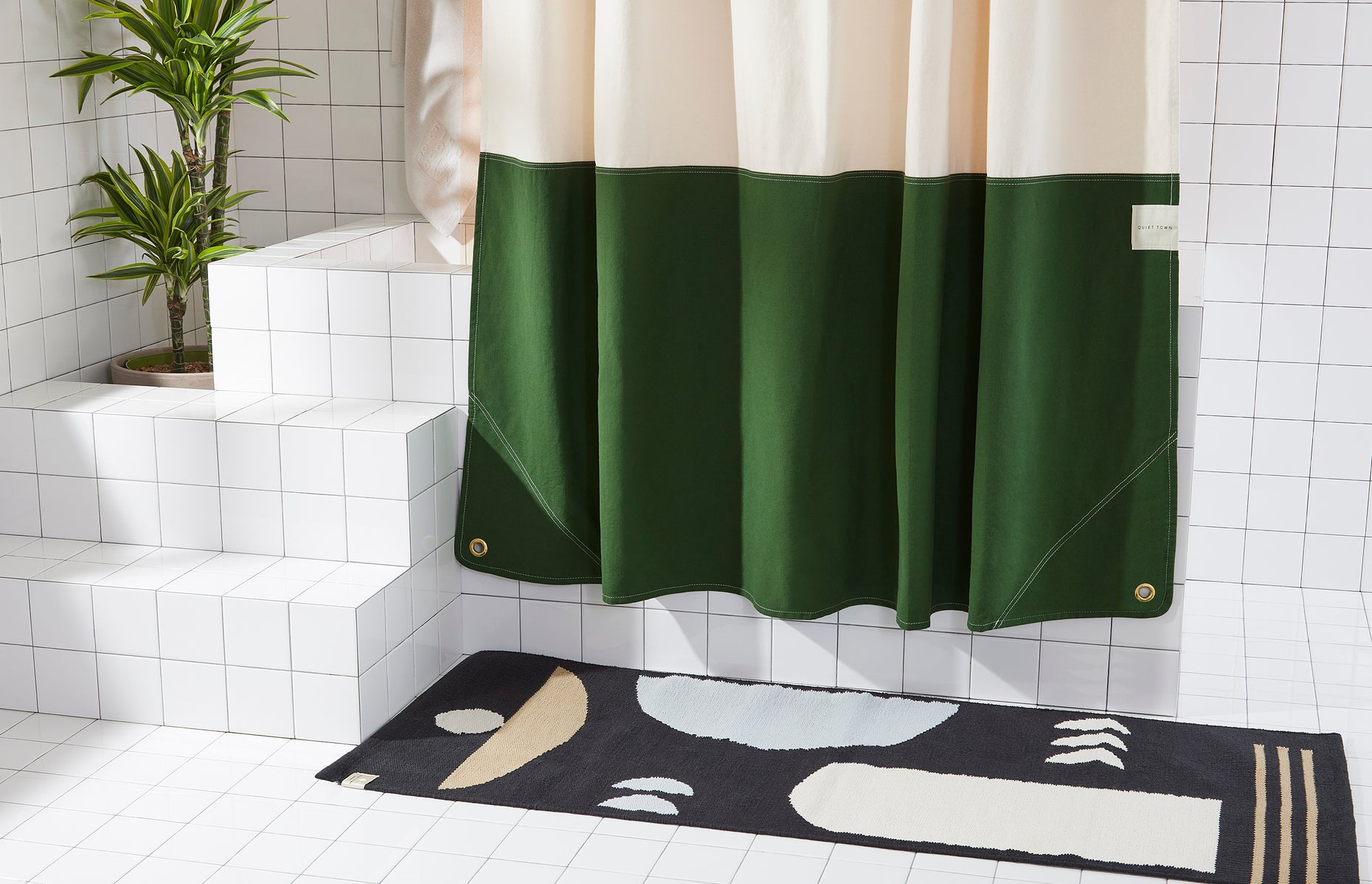 Orient Pine | Color-Blocked Canvas Shower Curtain | Quiet Town
